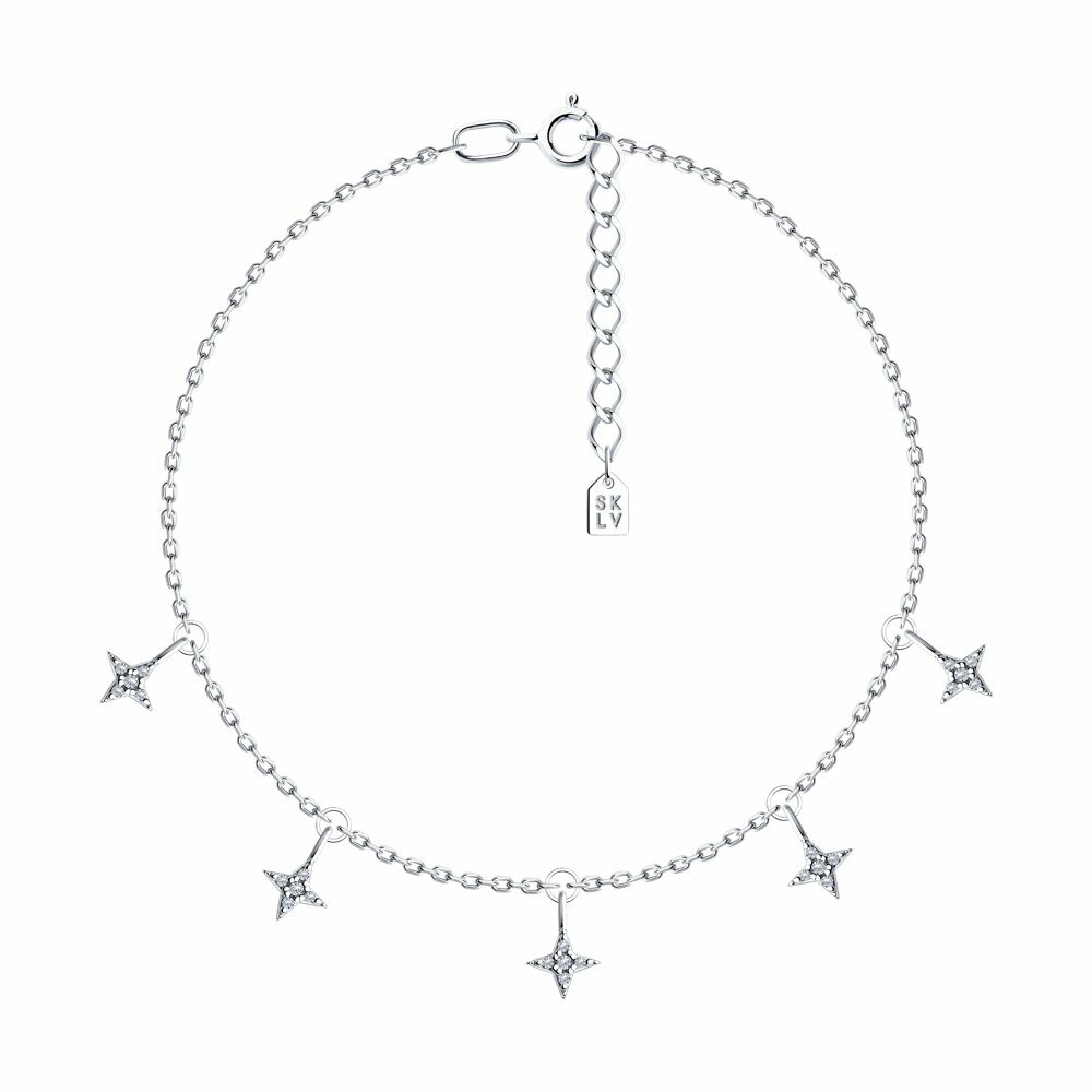 Браслет, серебро, 925 проба, родирование, фианит