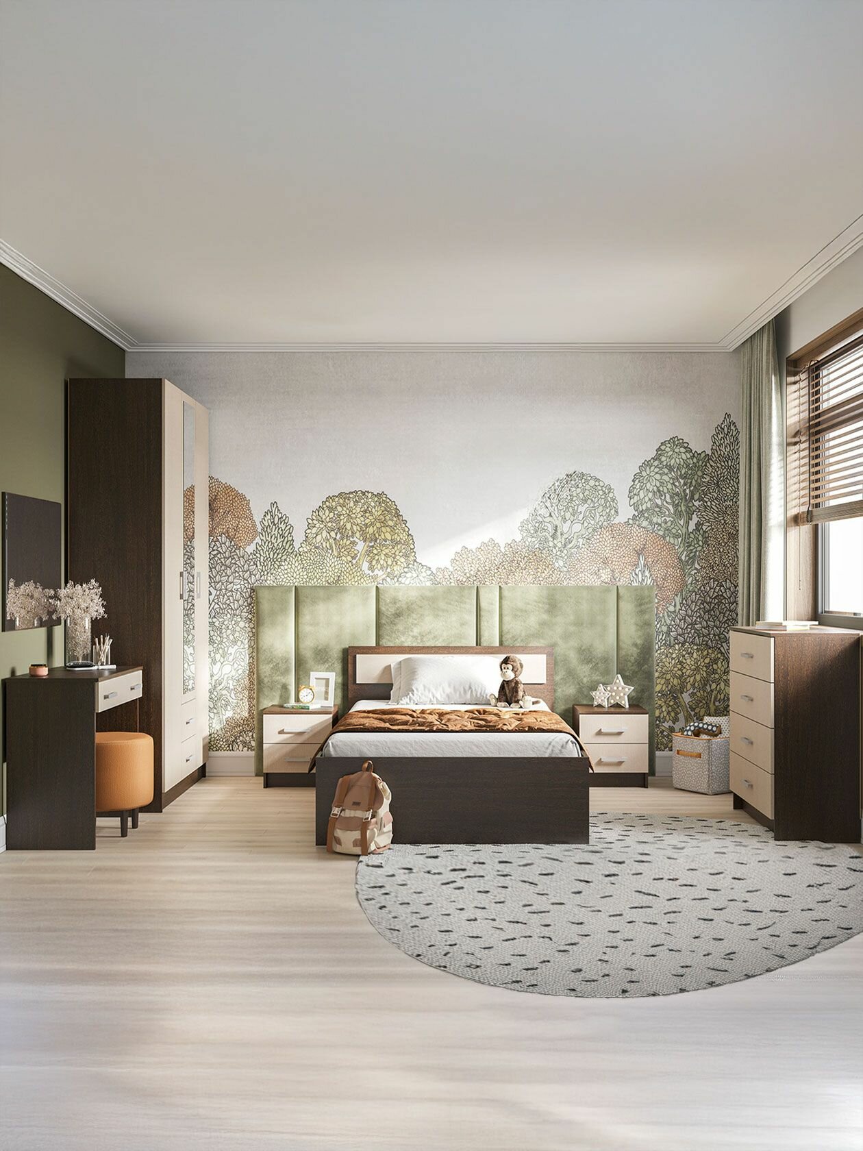 Односпальная кровать Феста 120х200 см, деревянная, с основанием настил, с ящиками, Венге / Дуб Белфорт