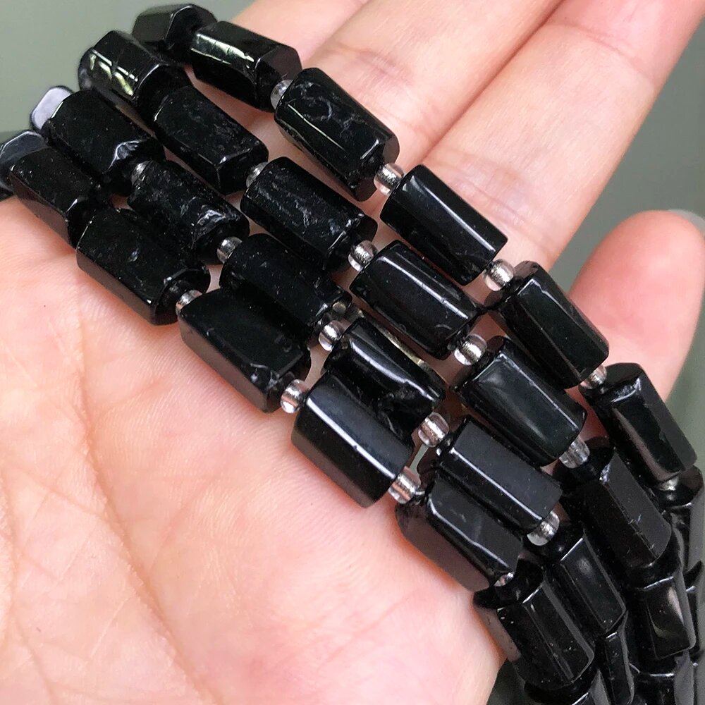 Бусины из натурального черного турмалина 8 х11 мм, граненые цилиндрические бусины-разделители россыпью для изготовления ювелирных изделий, браслетов, ожерелий «сделай сам», 7,5 дюйма