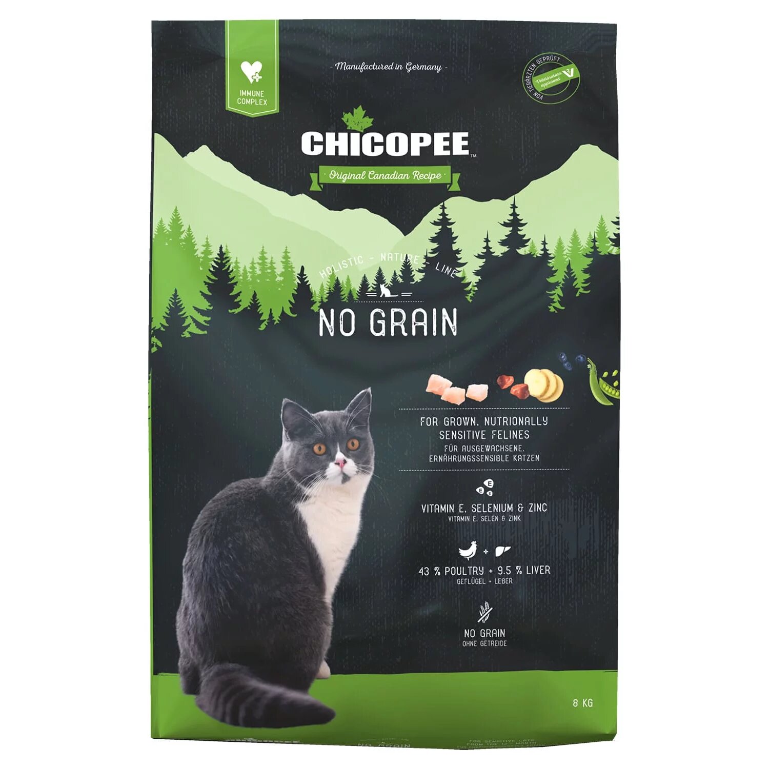 Сухой корм для кошек с чувствительным пищеварением Chicopee HNL Cat No Grain, беззерновой , 8 кг