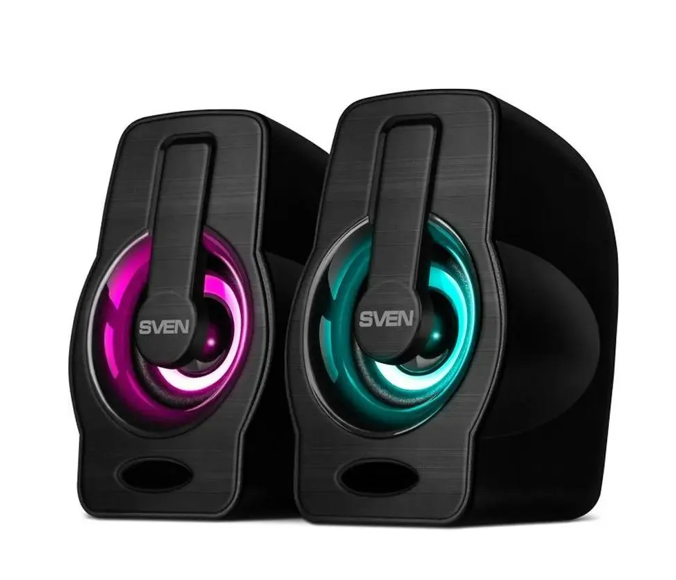 Компьютерные колонки Sven 255 RGB, 6Вт, питание через USB, чёрный цвет