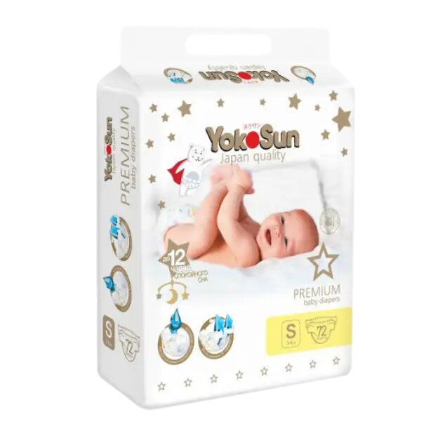 YokoSun Подгузники Premium р. S (3-6 кг) 72 шт
