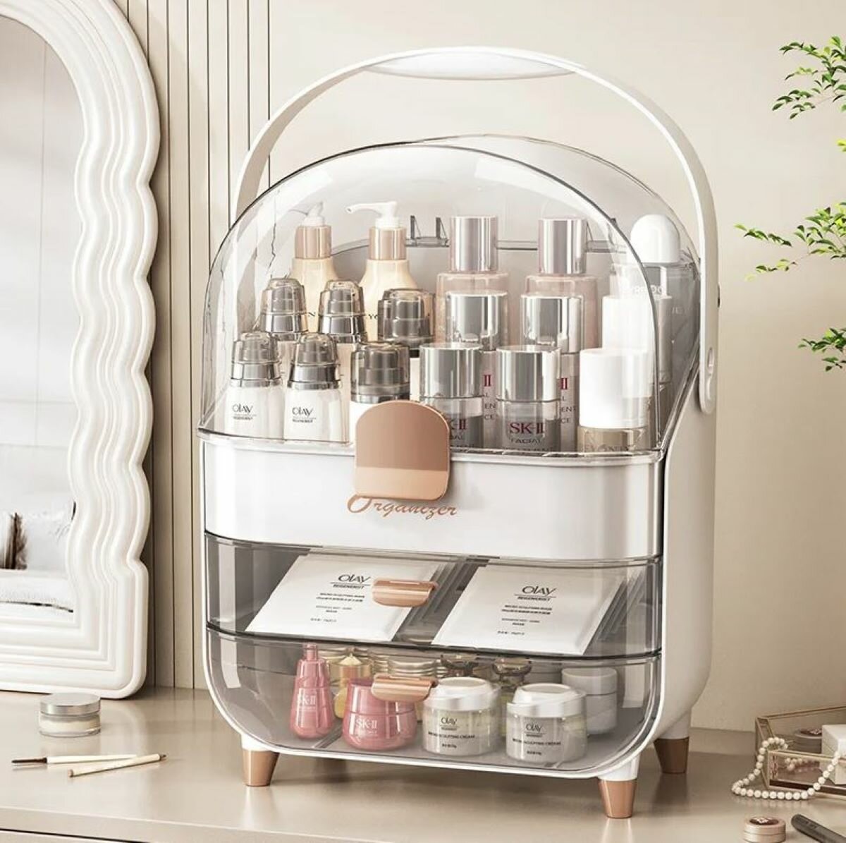 Органайзер для косметики большой прозрачно-белый в ванную