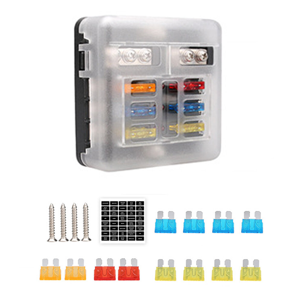 Универсальный 6-ти позиционный блок предохранителей для автомобиля с электродами, держатель автомобильных предохранителей, коробка предохранителей с LED подсветкой