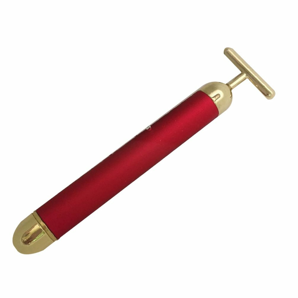 Водонепроницаемый электрический массажер Beauty Bar T-Shape с вибрацией для похудения лица - красный