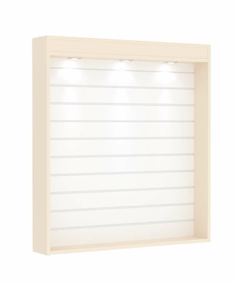 Витрина настенная №4-2В открытая с экономпанелью и верхней подсветкой, Крем Вайс Без полок.