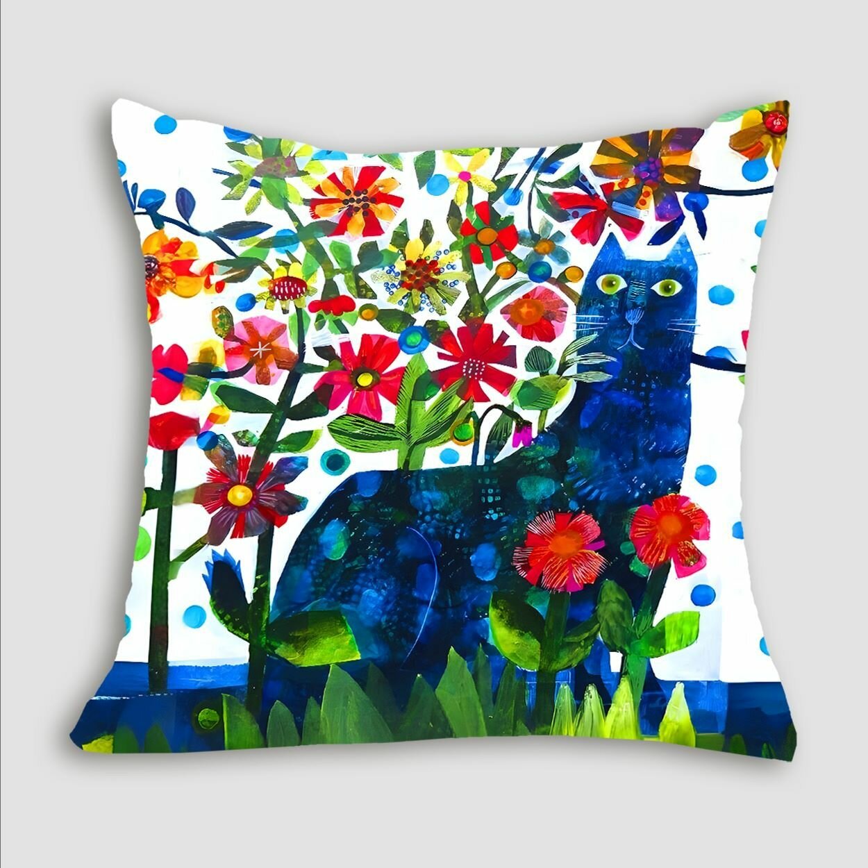 Чехол для подушки для сада и улицы Синий кот на белом 45х45 Оксфорд 600D
