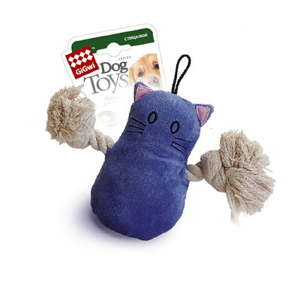GiGwi Игрушка для собак Кот с пищалкой, текстиль, синий, серый