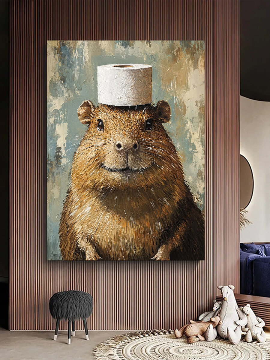Картина на холсте - "Капибара в туалете. Животные в туалете и ванной комнате" , 30х40 см.