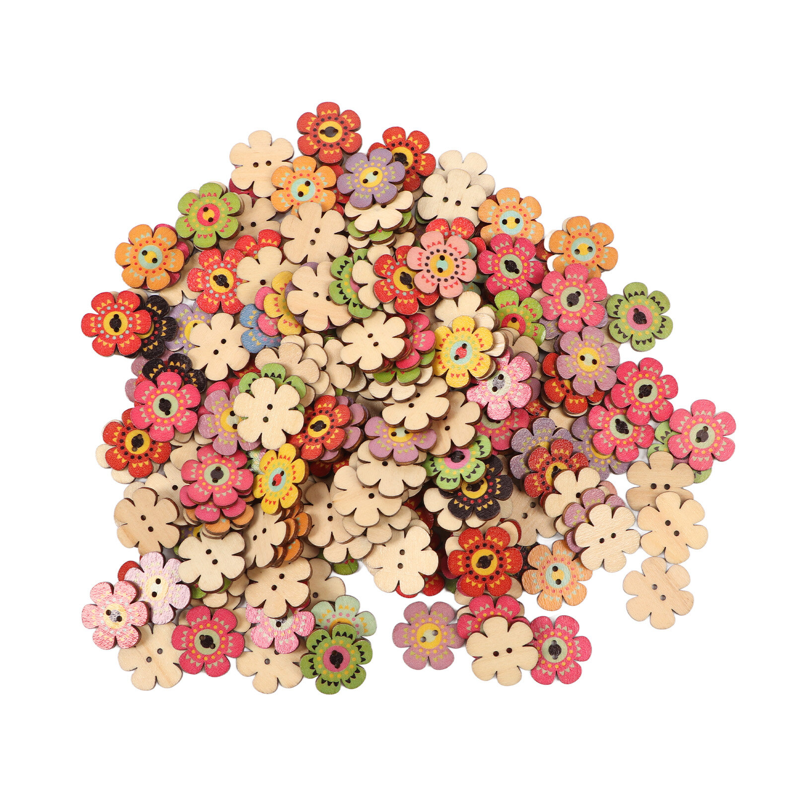 Цветочные пуговицы в стиле ретро, насыщенные, яркие цвета, прочные, деревянные, широкое применение, для рукоделия, для одежды, сумок, 200 шт. (25 мм), случайный стиль