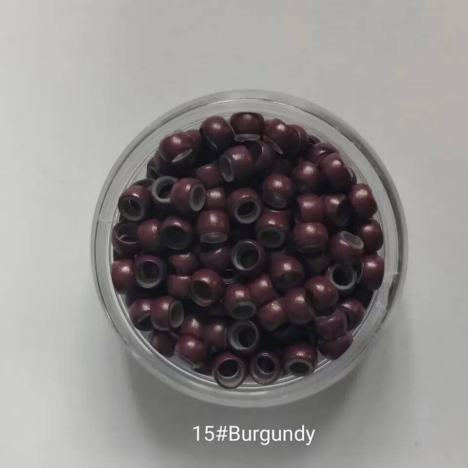 Нано-кольца для наращивания волос медные с силиконовой подкладкой 4 мм 200 шт. 15 Burgundy