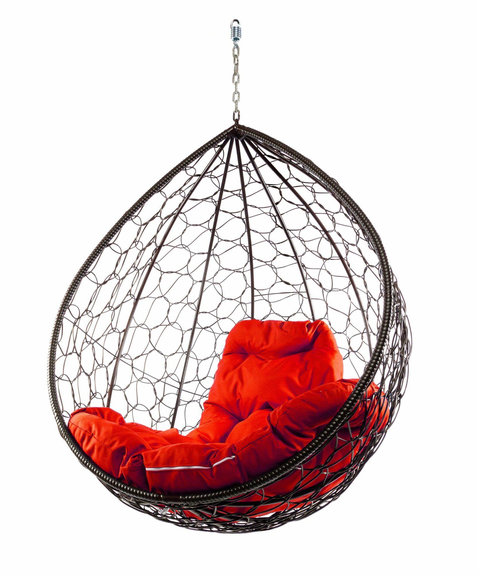 Подвесное кресло капля (без стойки), с ротангом коричневое, красная подушка