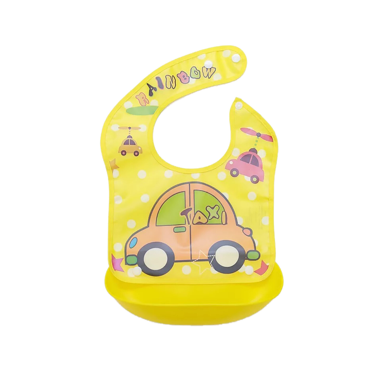 Слюнявчик для кормления младенцев и малышей с большим карманом для сбора остатков пищи, желтый, в стиле «Автомобили».