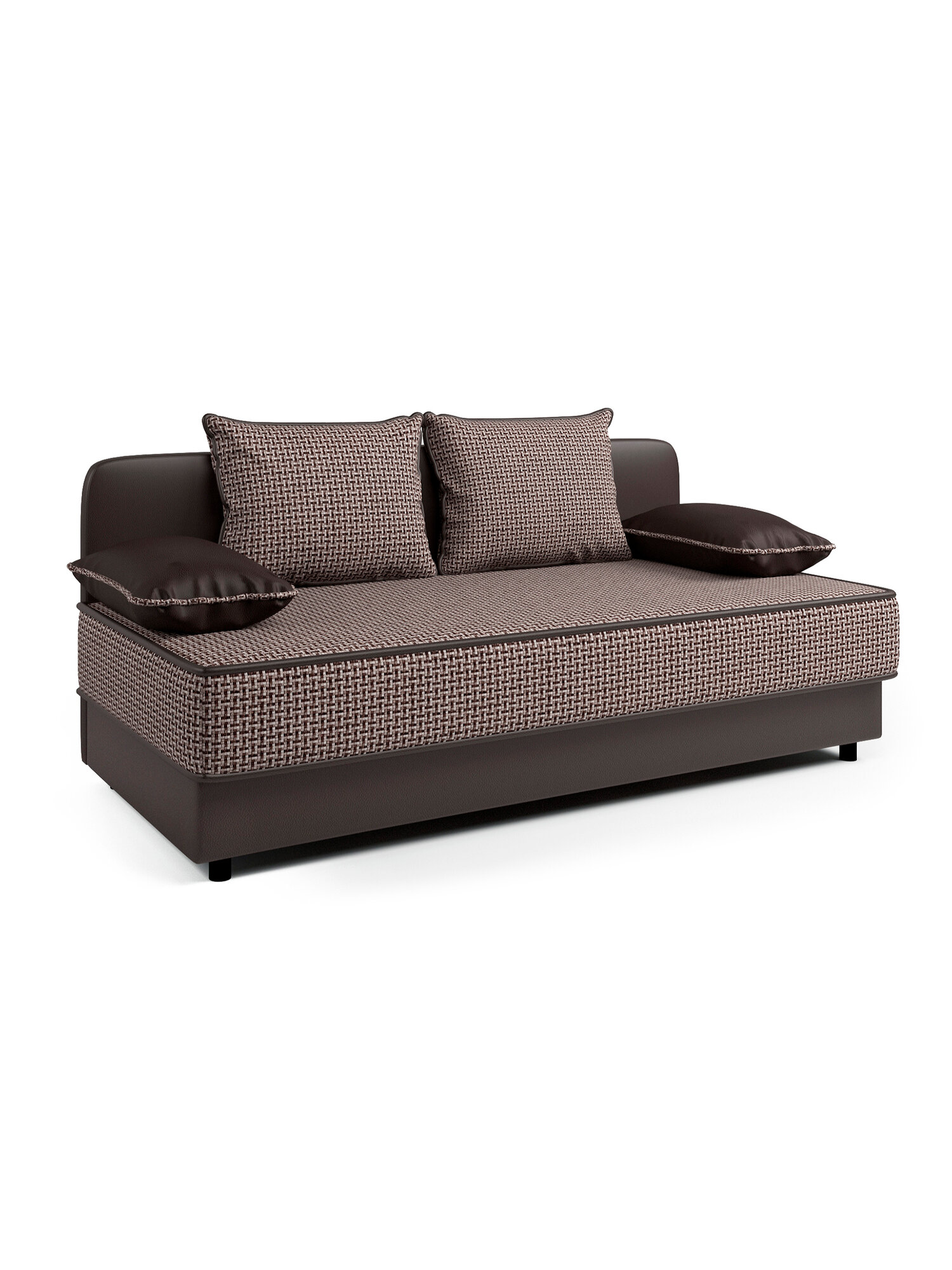 Диван кушетка Прима 194х81х82 см, подъемный механизм, ящик для белья, Корфу коричневый и экокожа шоколад