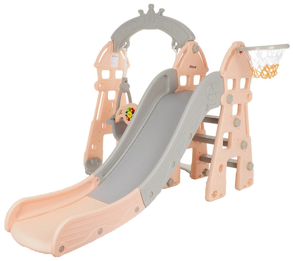 Горка с качелями детская с баскетбольным кольцом Pituso Замок Бежевый/серый