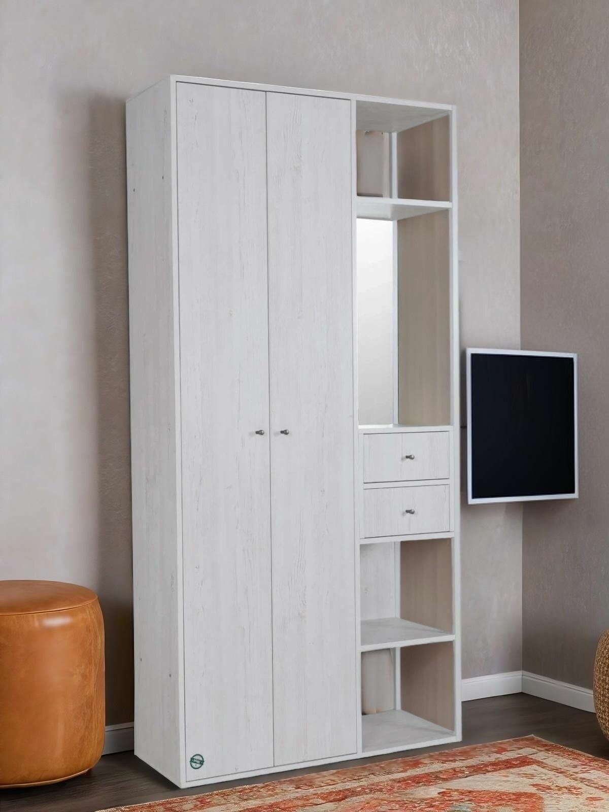 Прихожая комплект, распашной шкаф для одежды и хранения вещей Берген 5 Ивару с полками, со штангой, с доводчиками 95х35х200 см, Винтерберг