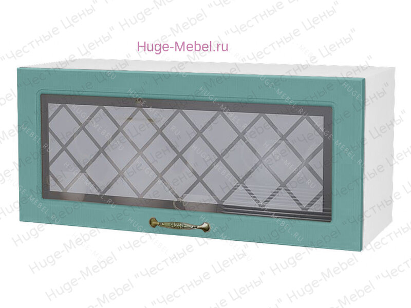 Горизонтальный кухонный стеклянный шкаф 800 Модена (дуб бирюза) Huge Mebel . Ширина 800 Высота 358. Кухонные шкафы