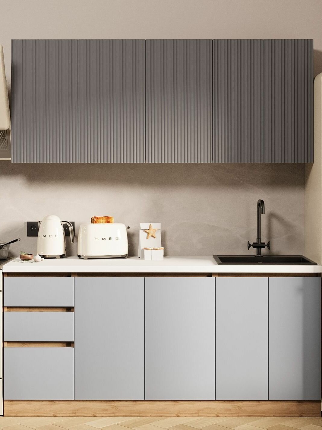 Кухонный гарнитур 1,8м Ника МДФ графит софт/серый софт без столешницы