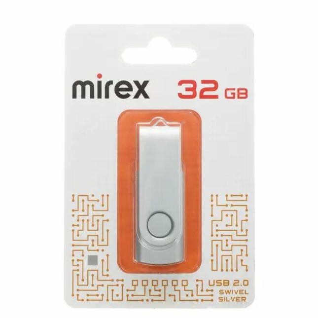 Память USB Flash 32 ГБ Mirex SWIVEL (13600-FMUSIS32) - USB 2.0, USB Type-A, скорость чтения до 36 Мбайт/сек, скорость записи до 20 Мбайт/сек, вид закрывания - Поворотный, Металл