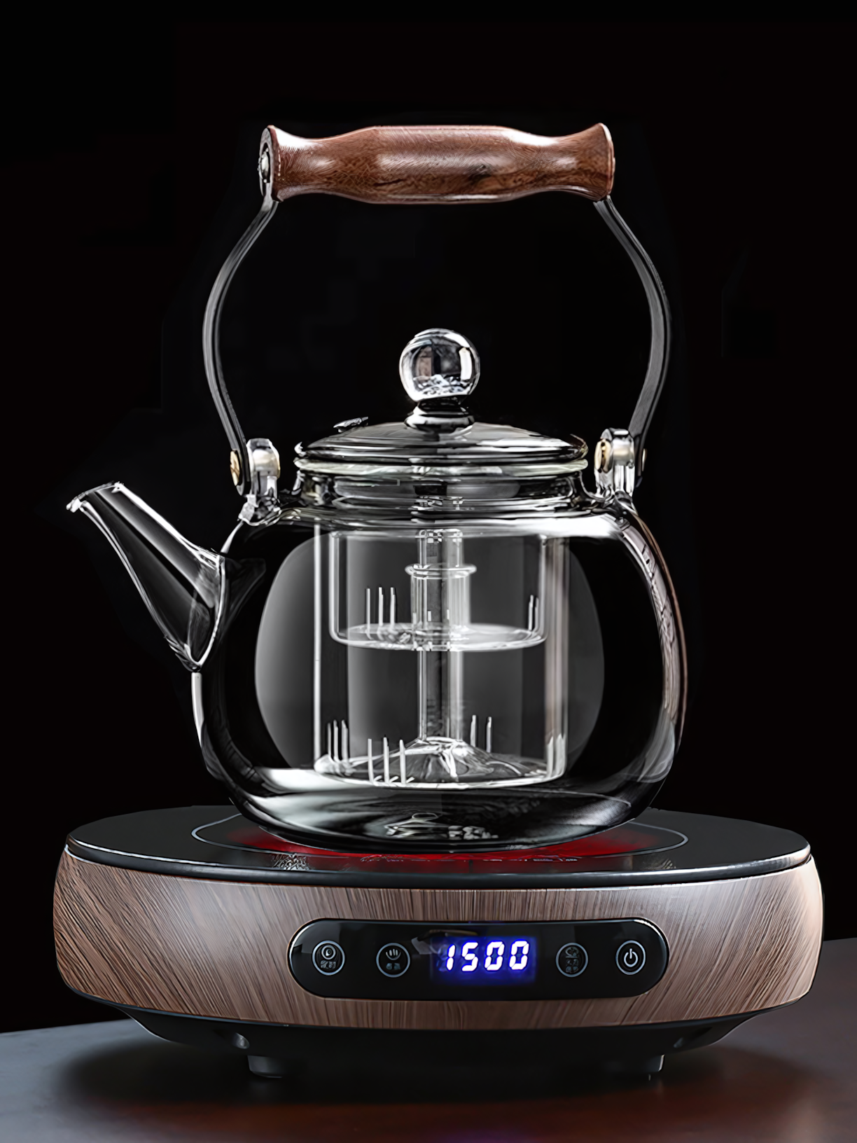 Электрическая плита DTL-15, 1500 Вт, для приготовления чая, венге + чайник с двойной колбой
