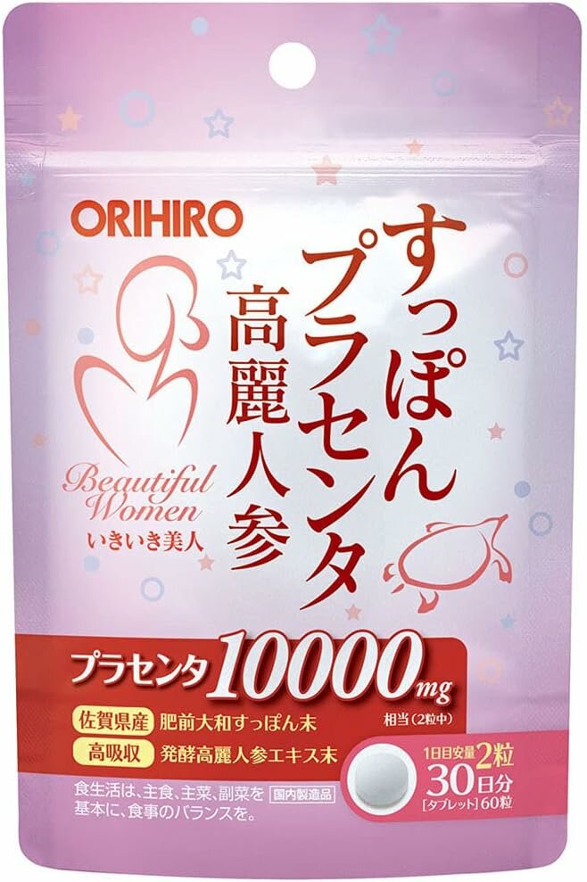 Биологически активная добавка Orihiro "Super Beauty", плацента + женьшень, 60 таблеток