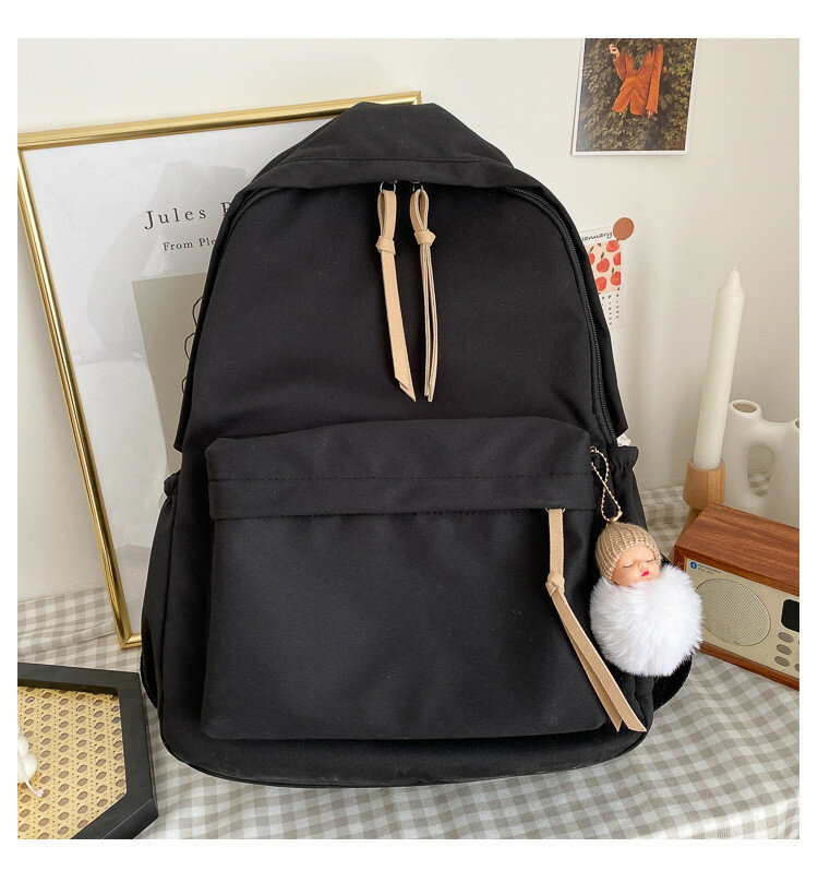 Fashion forward nylon backpack for college students with pouch and internal storage black