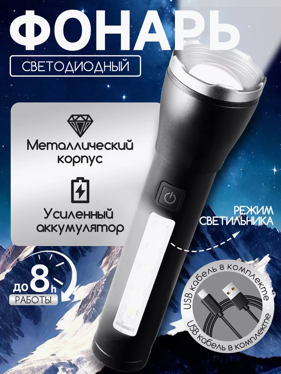 Фонарь аккумуляторный LG-T05C с лазерным светодиодом, алюминиевый корпус