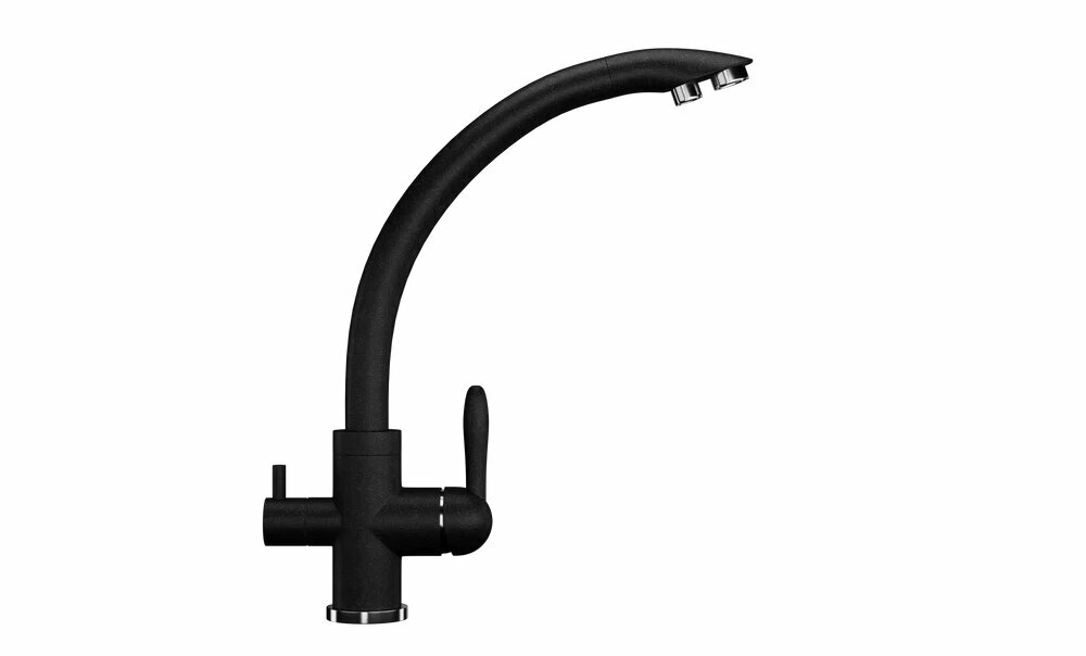 Смеситель для кухни Ulgran U-017 U-017-308 с краном для питьевой воды, с поворотным изливом, черный, матовый, однорычажный, латунный, с керамическим картриджем