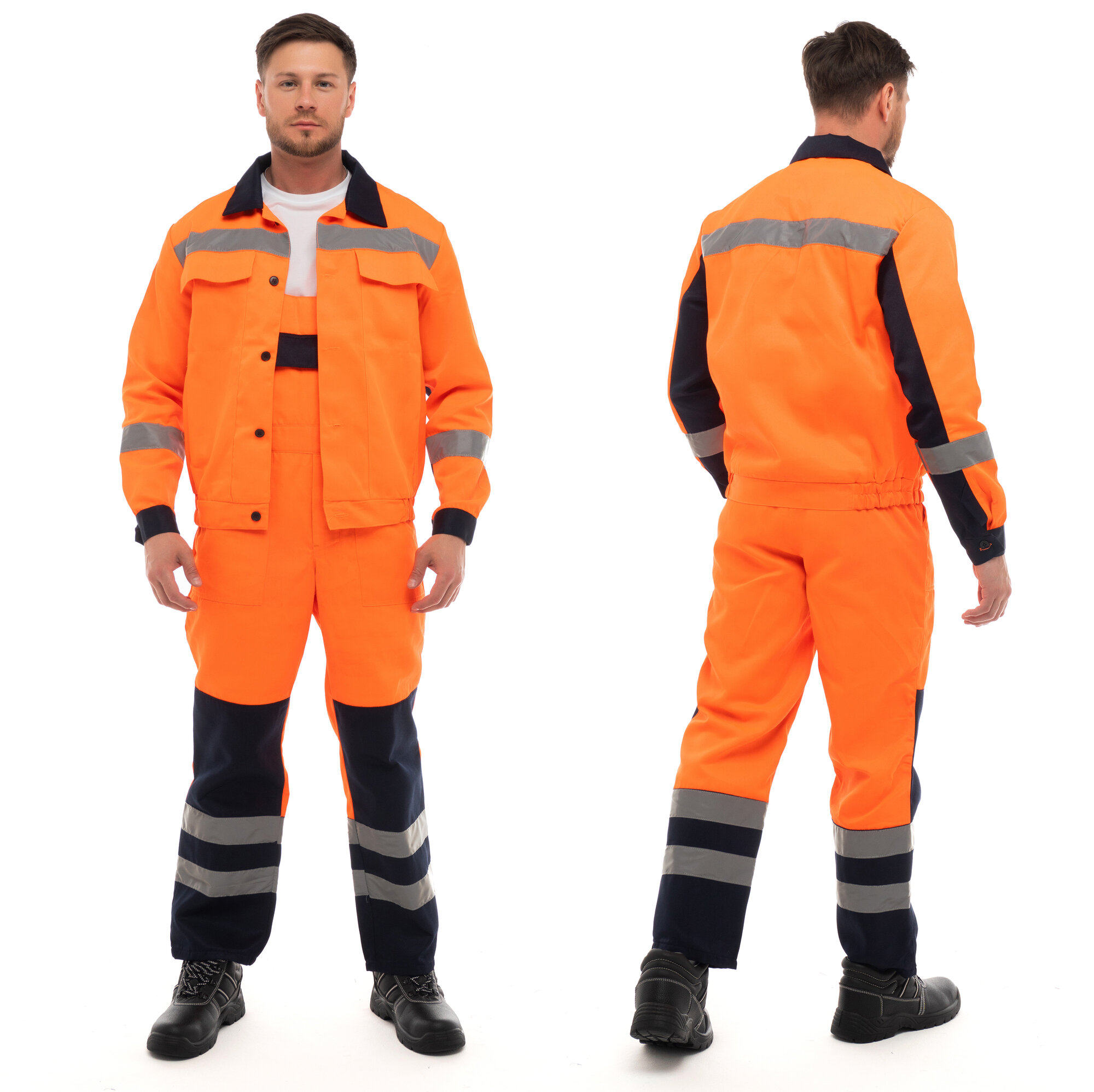 Костюм мужской летний магистраль с СОП смесовая ткань оранжевый/синий куртка+полукомб