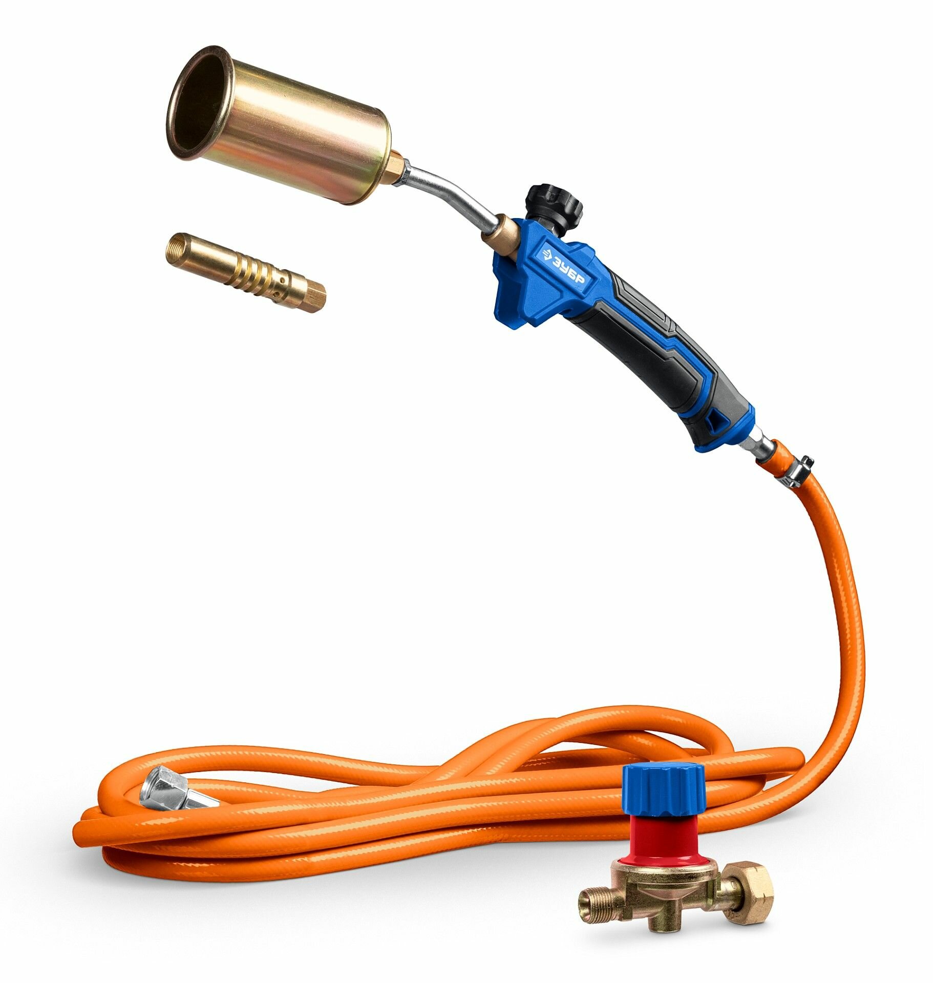 Горелка газовая ЗУБР ГП-400Н 400 мм в наборе, 2 насадки 50/17 мм, шланг 5 м, редуктор, пропан (55545-H5)
