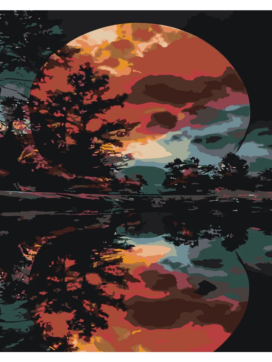 Картина по номерам Живописный Пейзаж Закат Лес Река