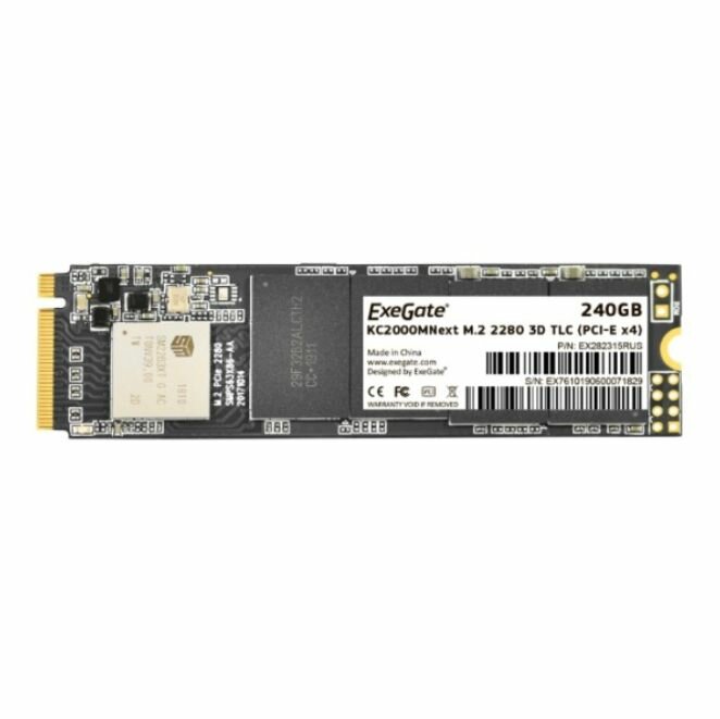 240 ГБ SSD M.2 накопитель EXEGATE KC2000MNext (EX282315RUS) - PCI-E 3.0, чтение - 1400 Мбайт/с, запись - 850 Мбайт/с, 3D TLC NAND
