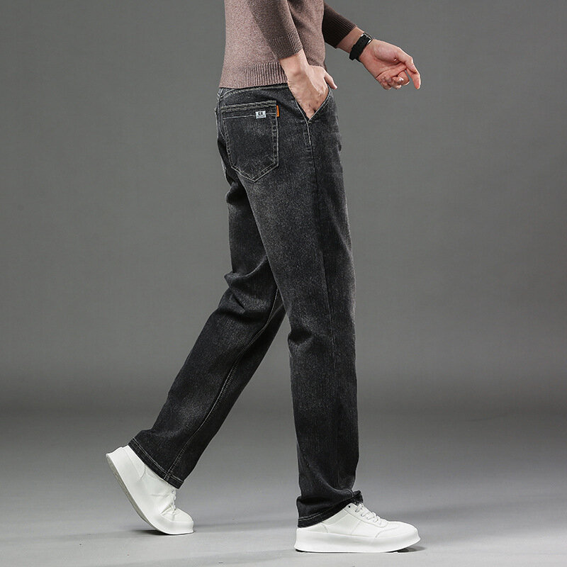 Охоты Новые джинсы YM мужские широкие прямой крой весенне-осенние толстые эластичные длинные брюки, Размер_32