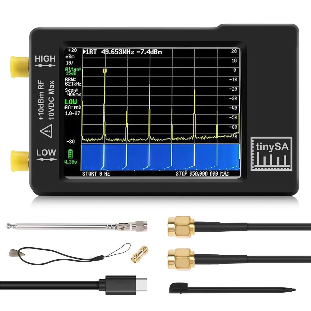 (W Z U F)Модернизированный анализатор спектра TinySA, вход MF/HF/ VHF UHF