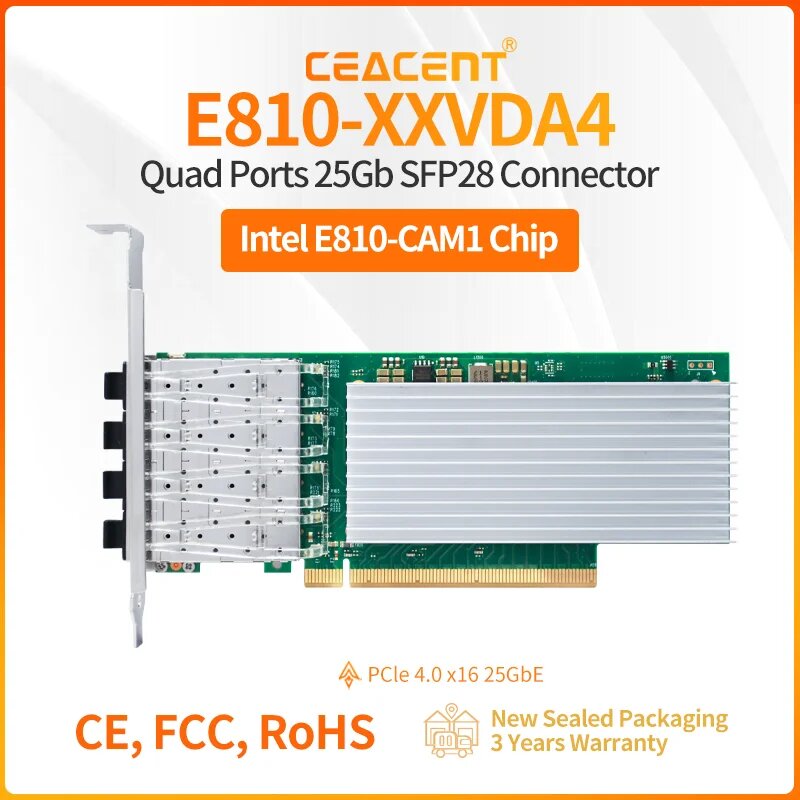 E810-XXVDA4 25 Гбит/с 4-портовый сетевой адаптер SFP28 Intel E810 Чипсет PCIe 4.0 x16 Сетевой адаптер с поддержкой RDMA