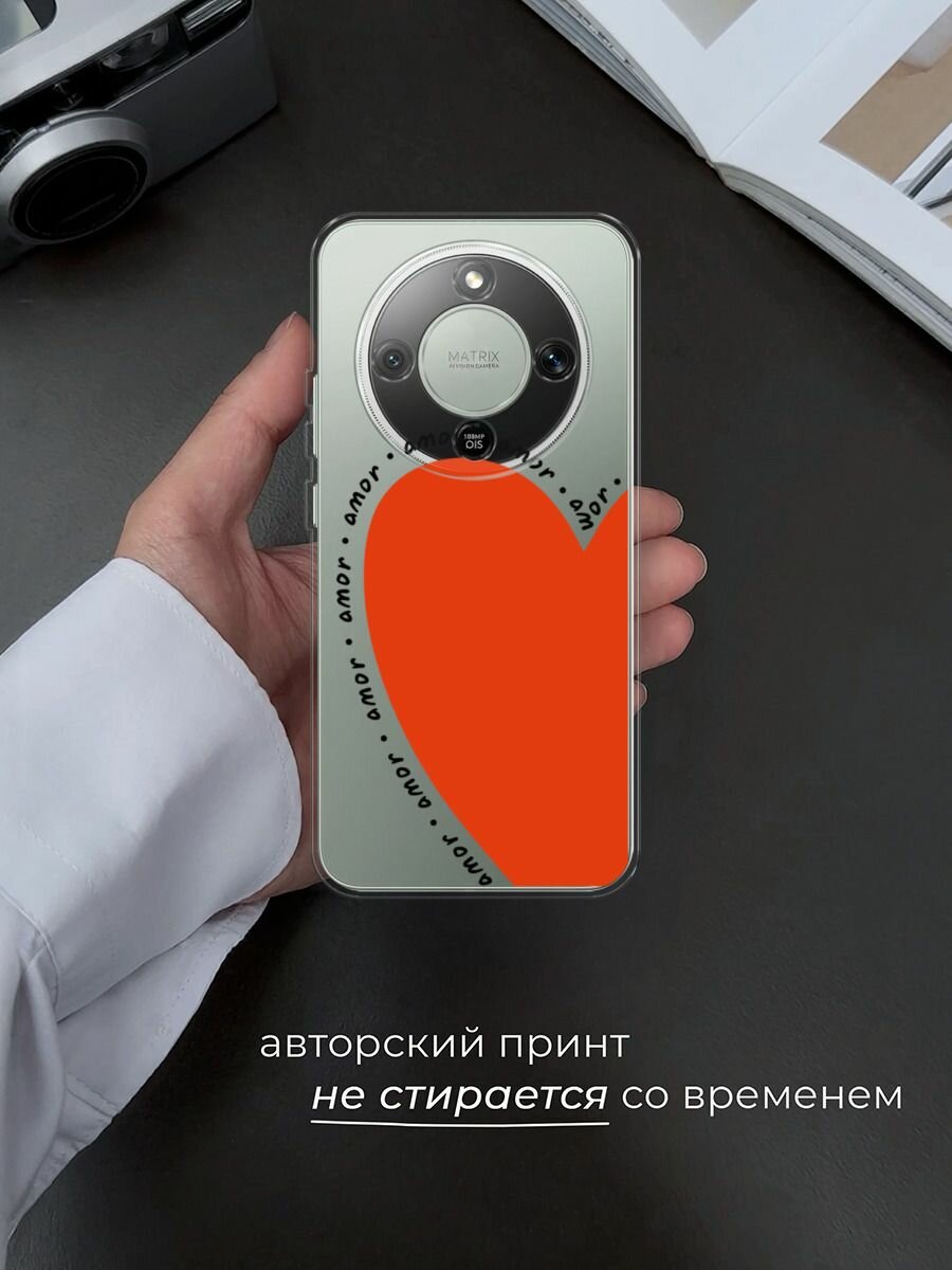 Чехол на Honor X9d / Хонор X9d с принтом amor heart 2, прозрачный — фото 1