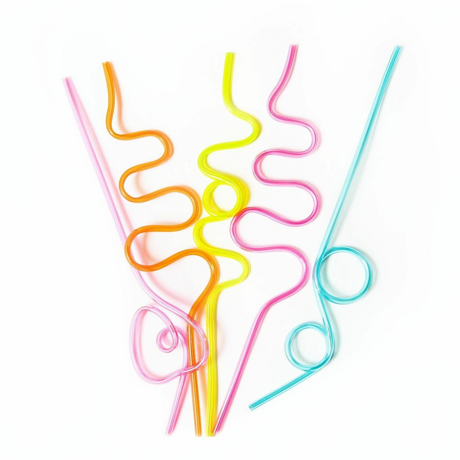 Трубочки для коктейлей Волна веселья пластиковые, фигурные спирали, ассорти, 5 шт
