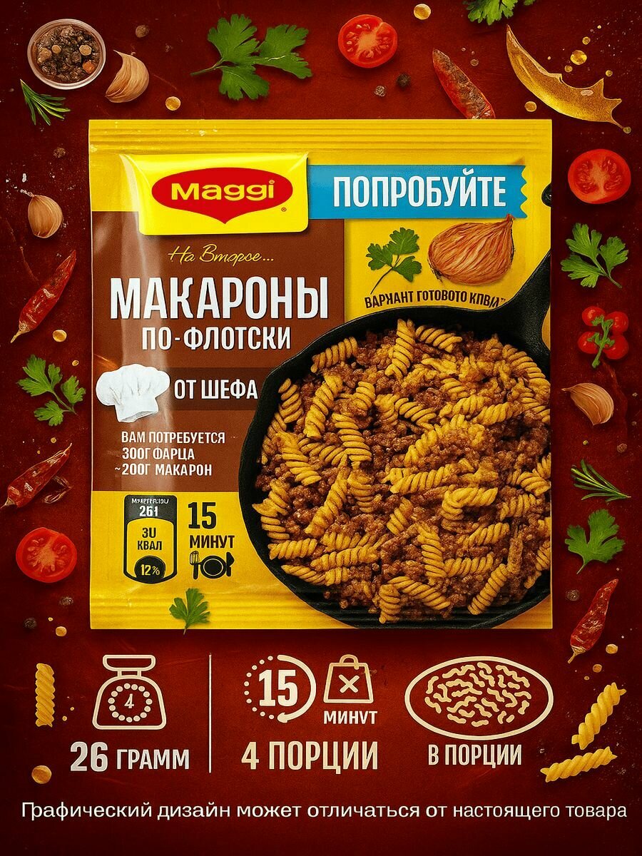 Приправа MAGGI на второе для приготовления макарон по-флотски от шефа (Россия) 26г