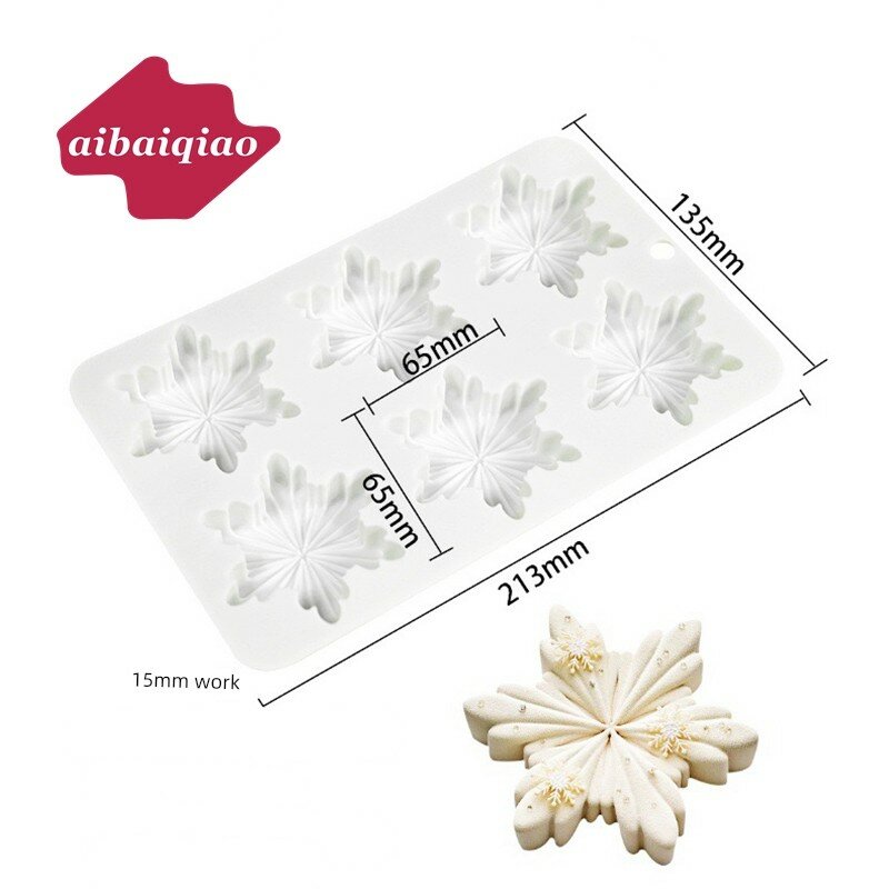 Форма для выпечки Aibaiqiao, 6 штук, в виде снежинок, силиконовая форма для выпечки, форма для шоколада в виде снежинок
