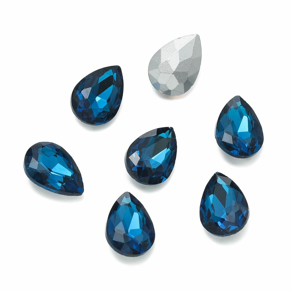 Стеклянные декоративные кристаллы для рукоделия, голубые капли 14х10 мм, 10 шт, стразы для украшений бижутерии декора