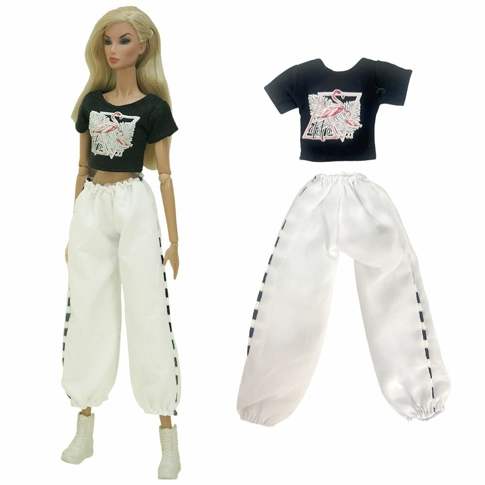 Черная рубашка + Спортивные брюки для одежды куклы барби