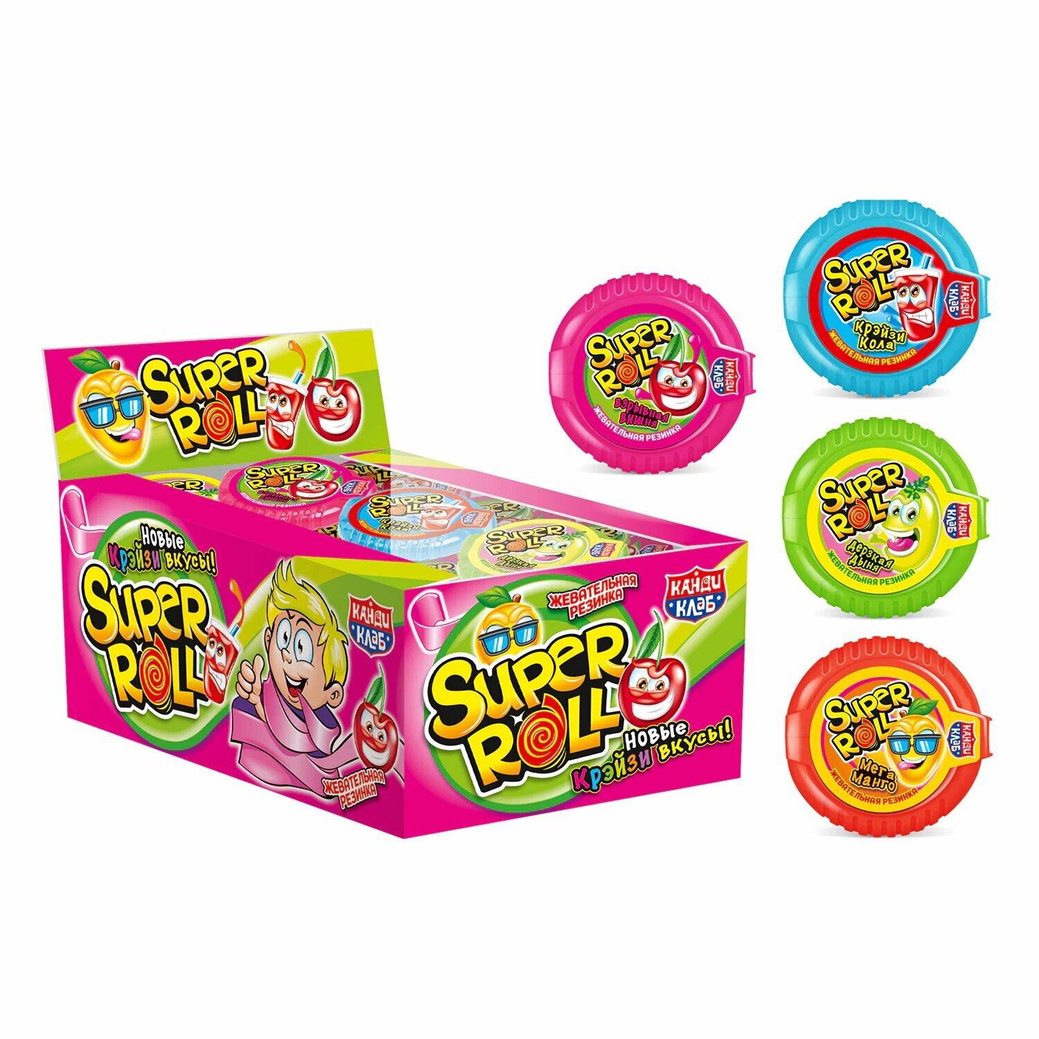 Жевательная резинка SUPER ROLL ассорти, 10 г, канди клаб, 24шт.