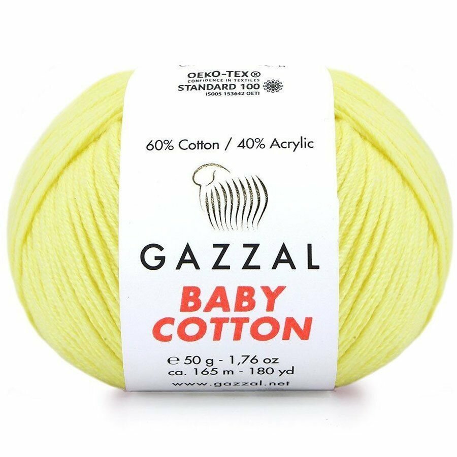 Пряжа Gazzal BABY COTTON 3413 св. желтый (5 мотков)