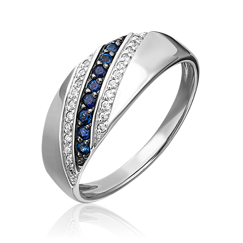 Кольцо, белое золото, 585 проба, сапфир, бриллиант