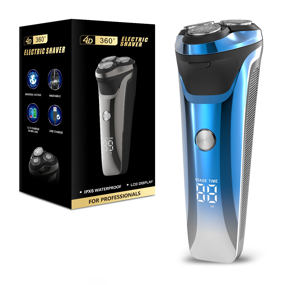 Моющаяся бритва для всего тела, мужская бритва, литиевая батарея, ЖК-дисплей, трехлезвийный мотор, светодиодный плавающий бритвенный станок