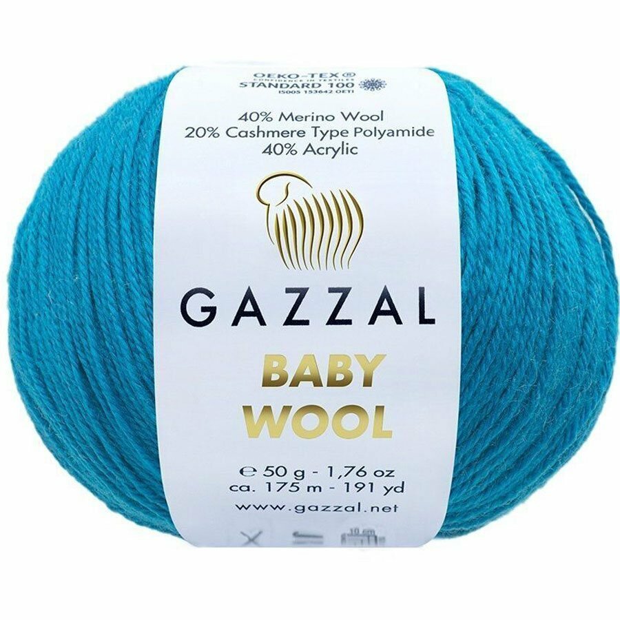 Пряжа Gazzal BABY WOOL 822 т. бирюза (5 мотков)