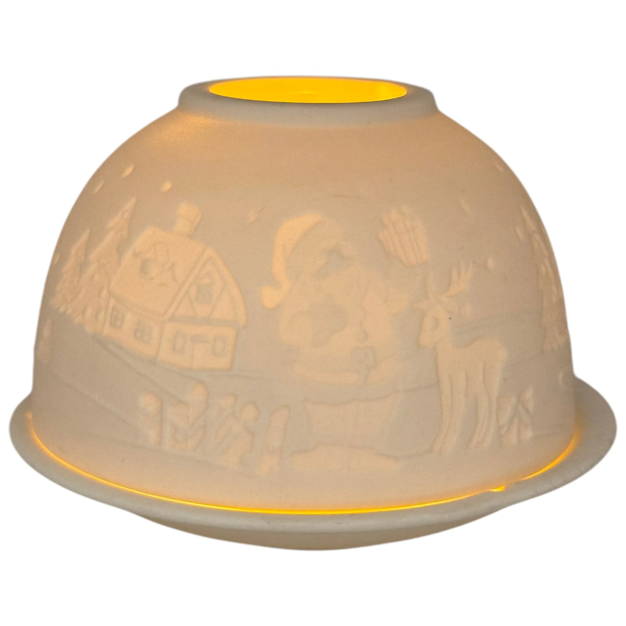 Подсвечник - литофания "Санта Клаус с оленем", 8 см, фарфор, 1970-1980 гг, Германия