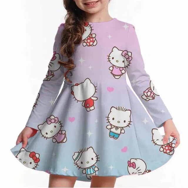 Это платье с длинными рукавами Hello Kitty идеально подойдет девочкам для вечеринок и детских каникул весной, а также для повседневной носки осенью.