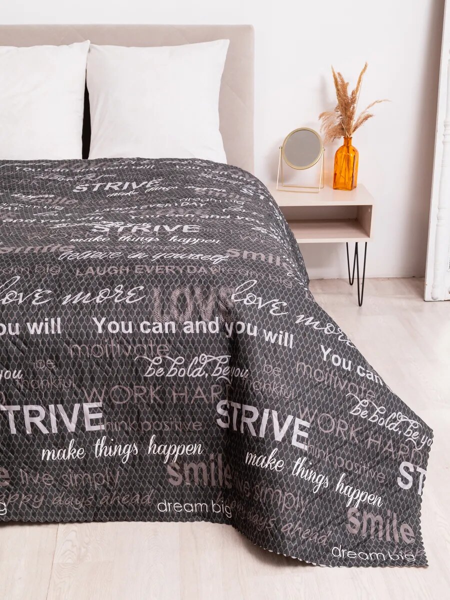 Покрывало на кровать 1.5-спальное полисатин 150х210 рисунок газета