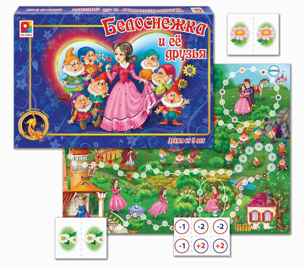 Настольная игра Радуга "Белоснежка и ее друзья". Игры по сказкам с кубиком и фишками.